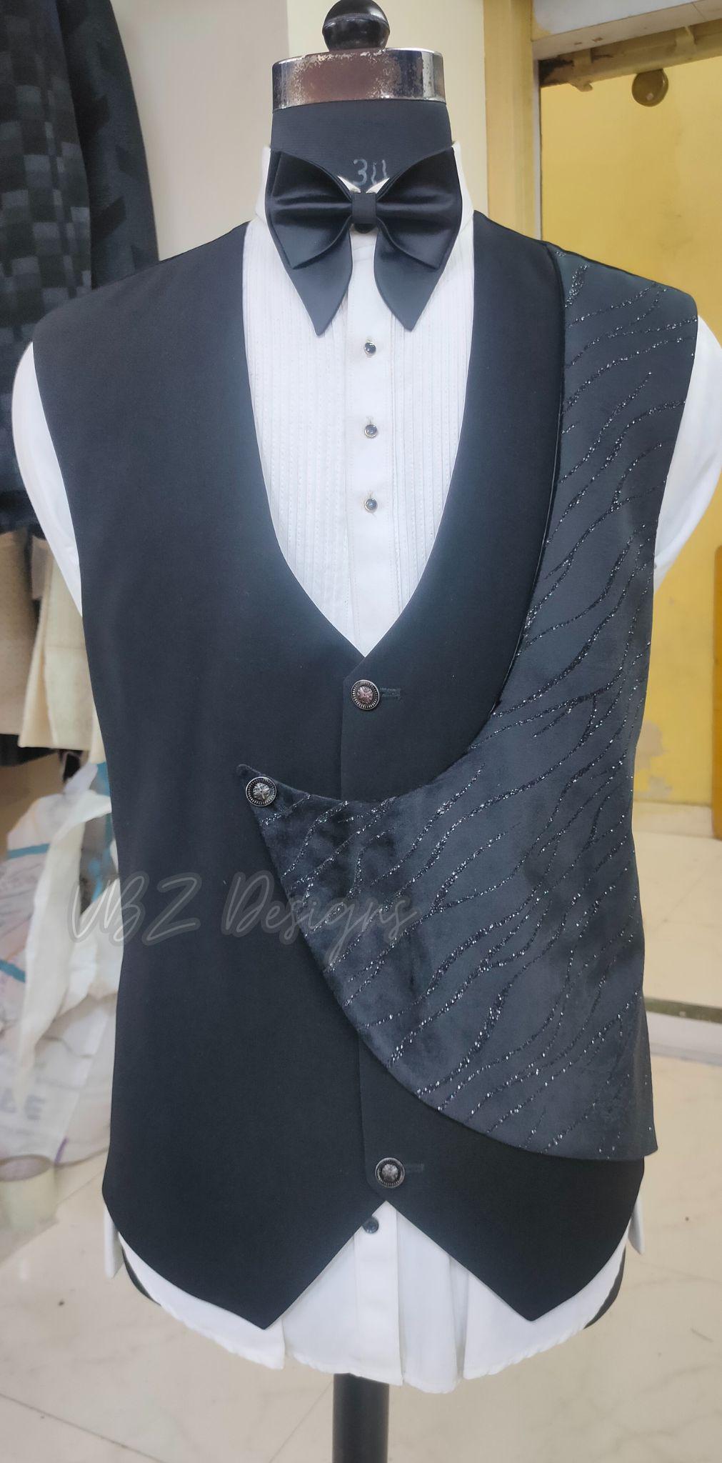 Black Custom Suit for Men| Hand Embroidery With Pearls| Three Piece ...