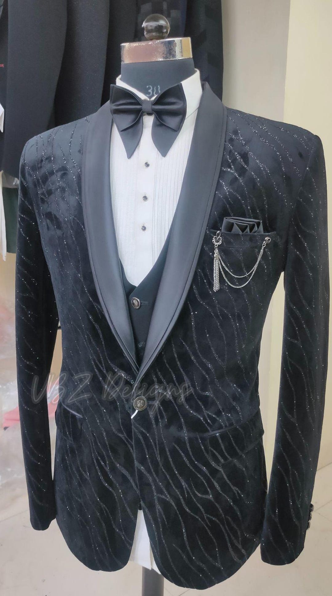 Black Custom Suit for Men| Hand Embroidery With Pearls| Three Piece ...