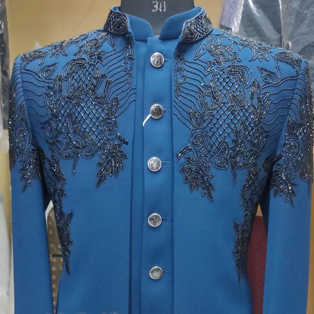 Custom Blue Jodhpuri Suit for Men | Modi Jacket | Men Wedding Jodhpuri ...
