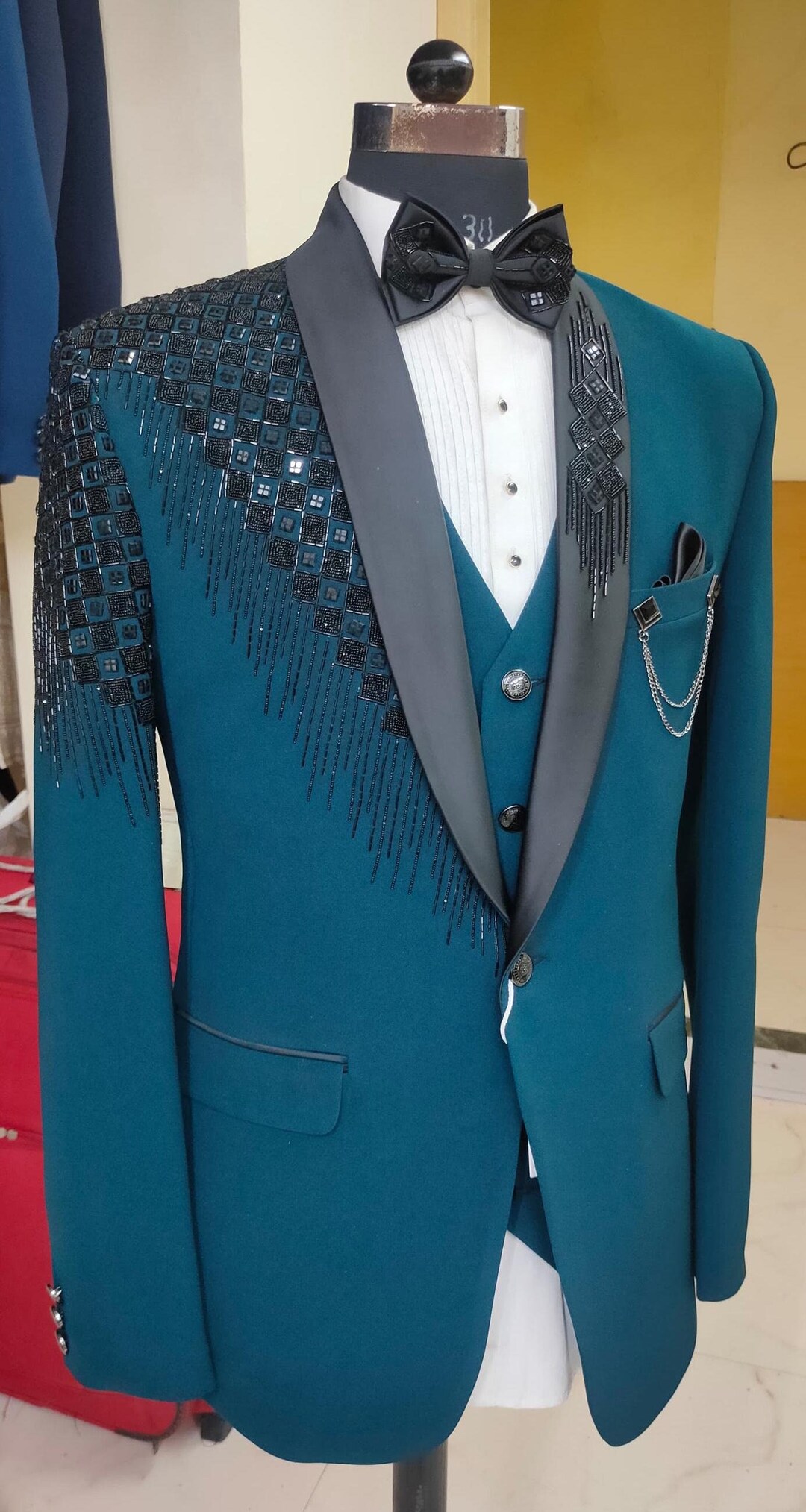 Custom Suit for Men Hand Embroidery Three Piece Suit Complete Set ...