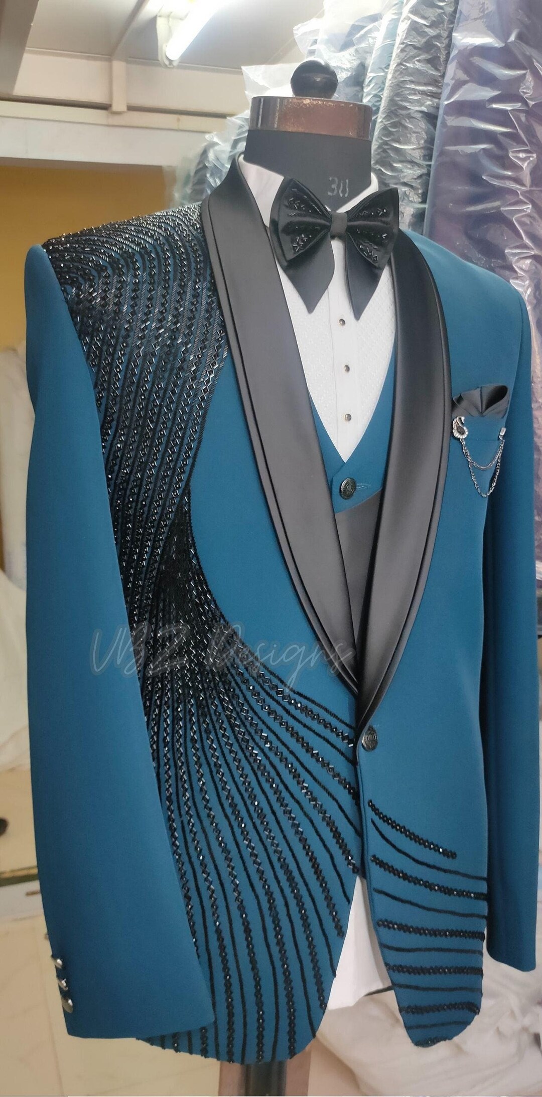 Custom Suit for Men | Teal Suit | Five-piece Suit | Wedding Suit ...