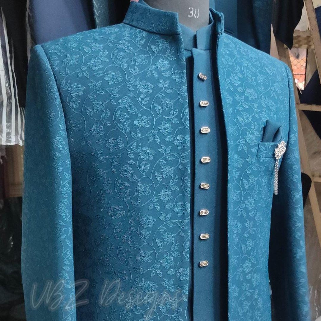 Custom Teal Jodhpuri Suit for Men | Modi Jacket | Men Wedding Jodhpuri ...