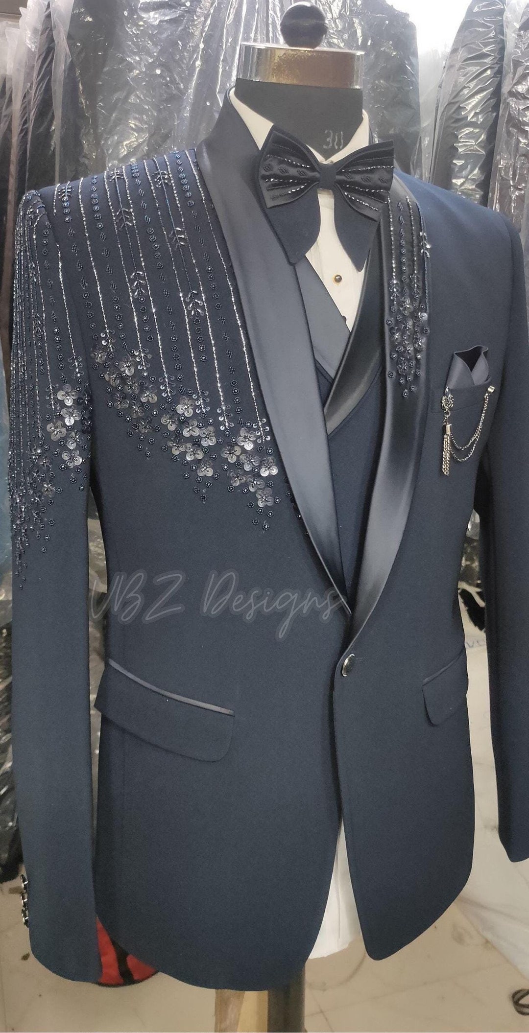 Custom Embroidered Black Five-piece Suit: Wedding, Prom, Tuxedo - Etsy