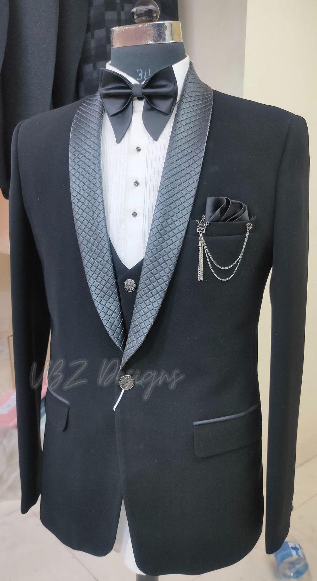 Black Custom Suit for Men| Hand Embroidery With Pearls| Three Piece ...