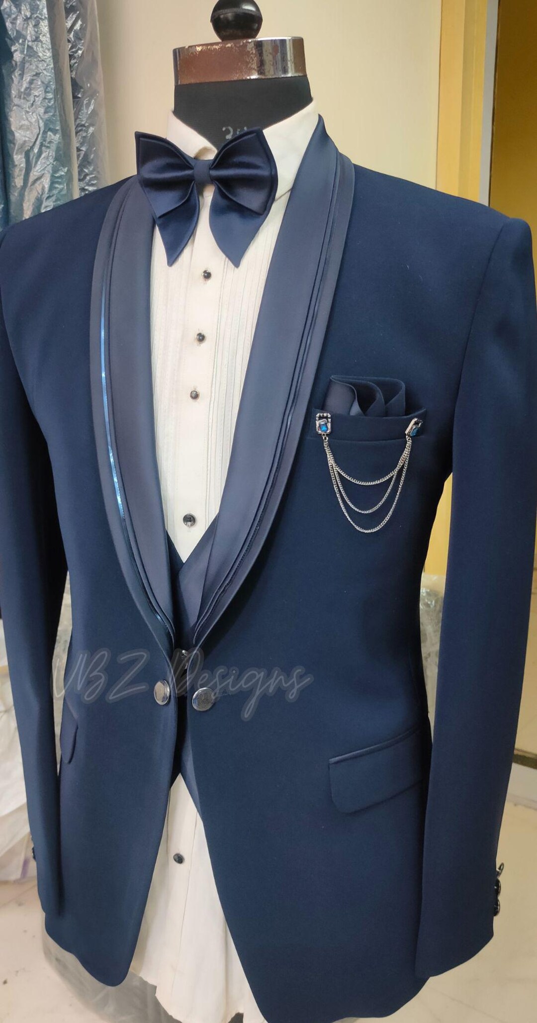 Navy Blue Custom Suit for Men| Hand Embroidery| Three Piece Suits ...