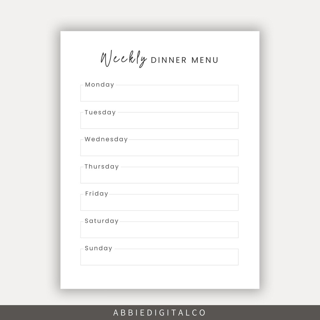 Weekly Dinner Menu Planner Printable Weekly Dinner Planner Weekly ...