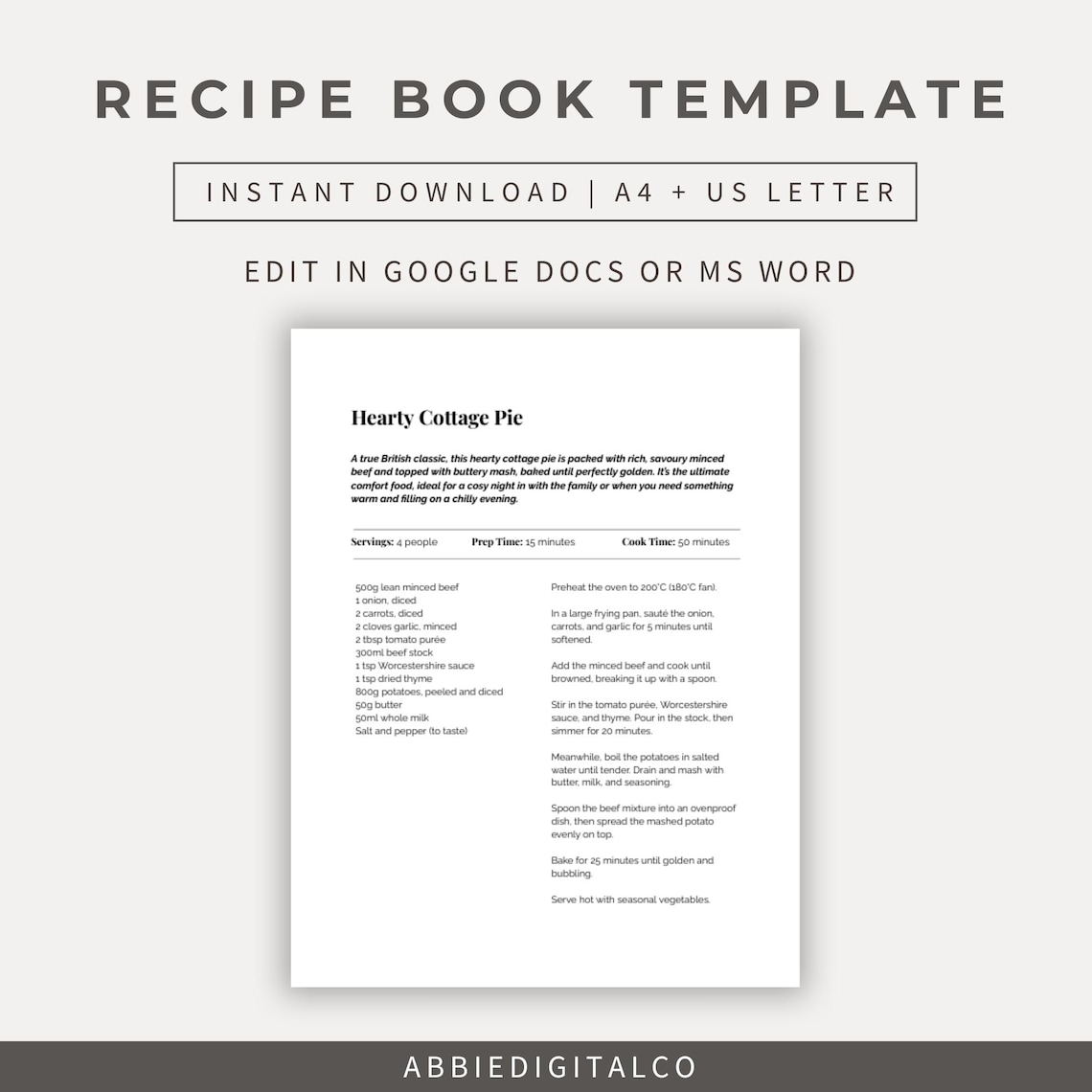 Editable Recipe Book Template Printable Recipe Template Recipe Print ...
