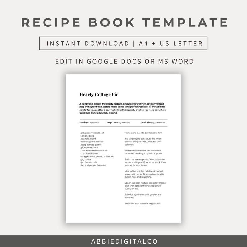 Editable Recipe Book Template Printable Recipe Template Recipe Print ...