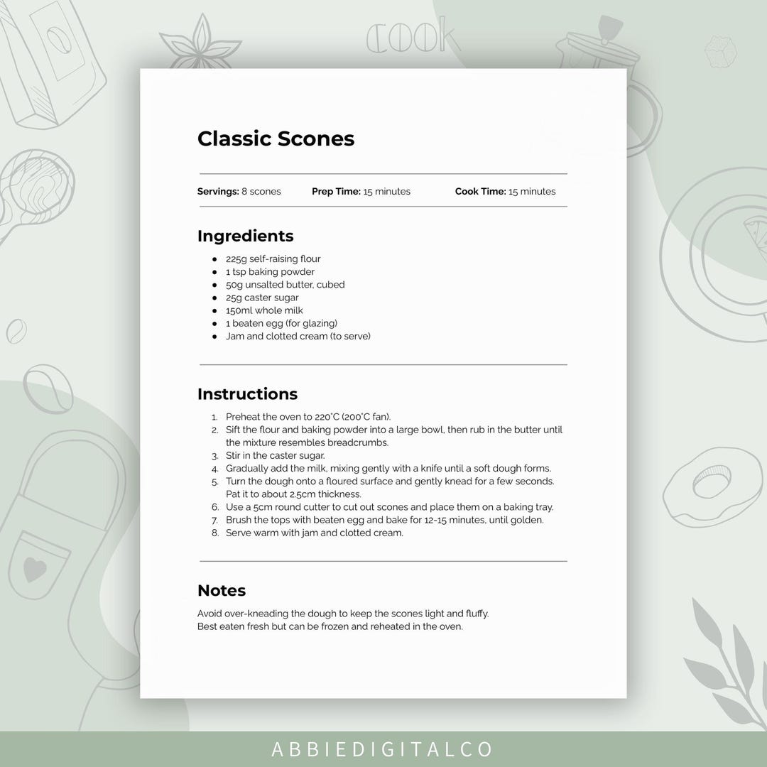 Recipe Card Template | Downloadable Recipe Template | Editable ...
