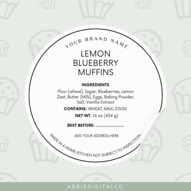 Printable Food Label | Homemade Baking Label | Cottage Food Label ...