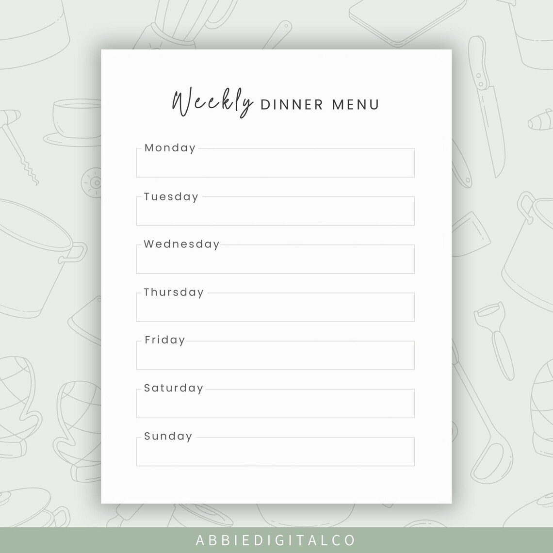 Weekly Dinner Menu Planner Printable | Weekly Dinner Planner | Weekly ...