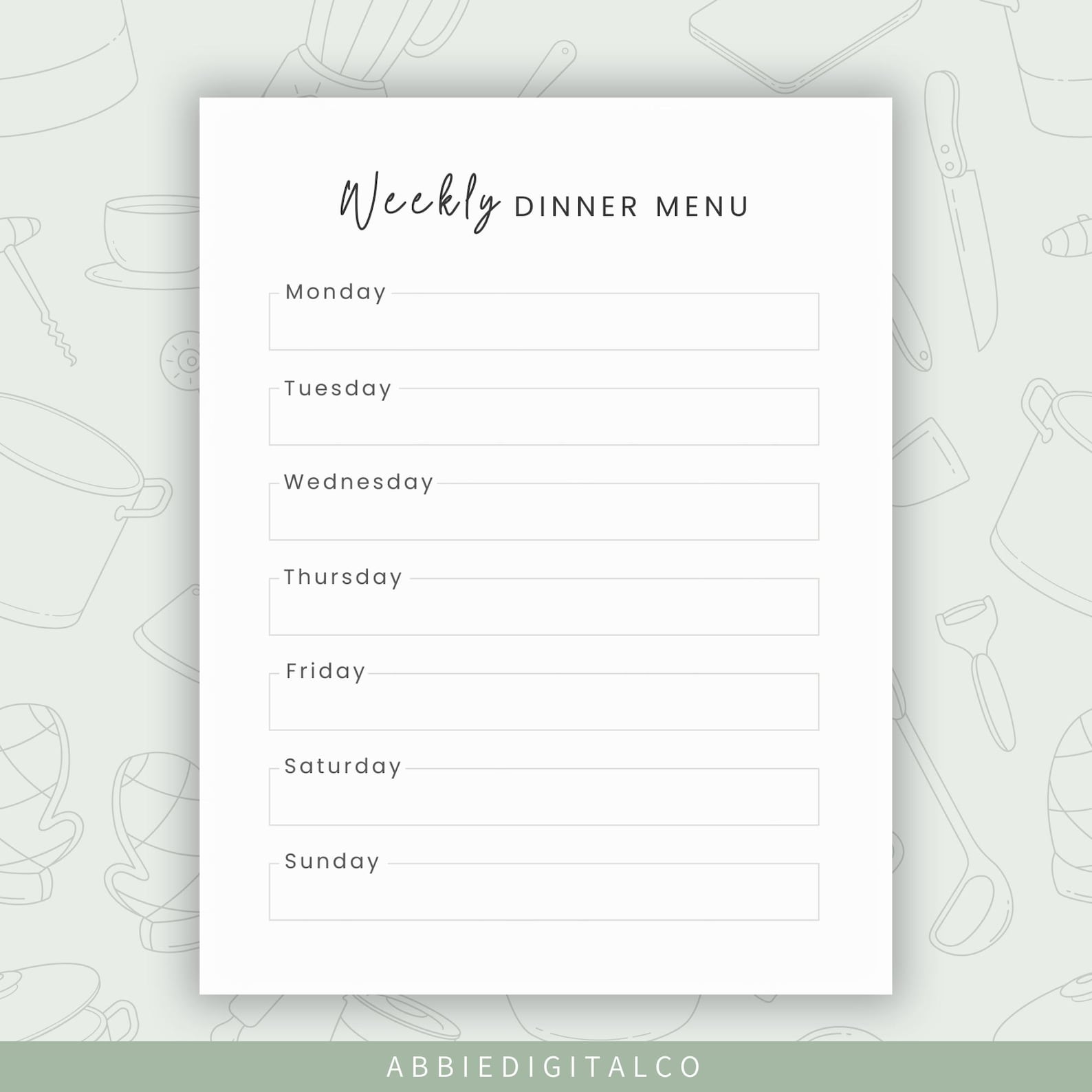 Weekly Dinner Menu Planner Printable | Weekly Dinner Planner | Weekly ...