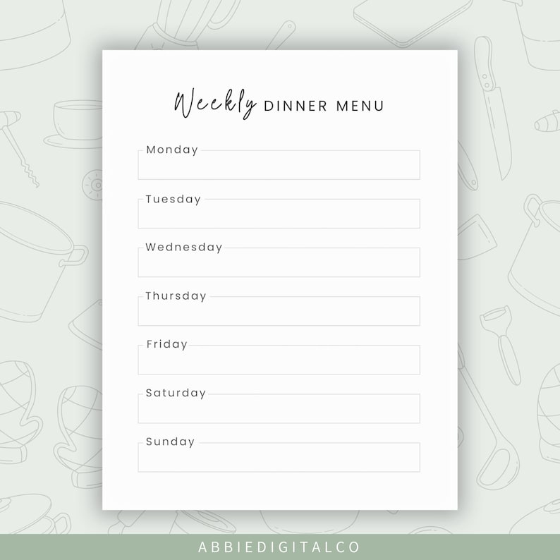 Weekly Dinner Menu Planner Printable | Weekly Dinner Planner | Weekly ...