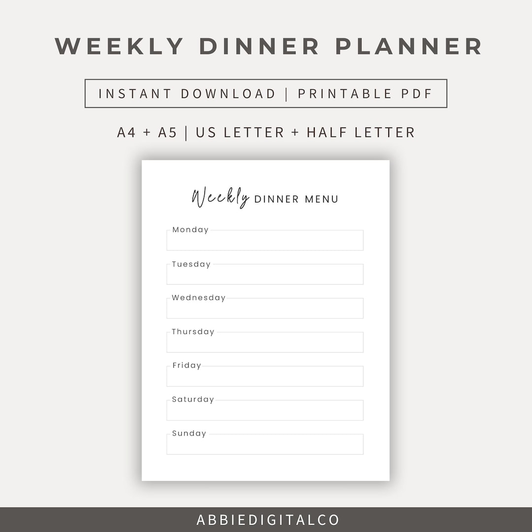 Weekly Dinner Meal Planner Printable Meal Planning Template for Dinner ...