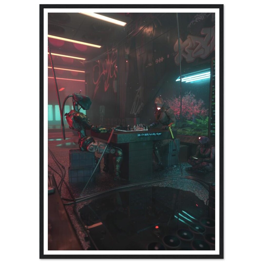 Cyberpunk Droids Playing Chess 3D Art Premium Matte Paper Wooden Framed ...