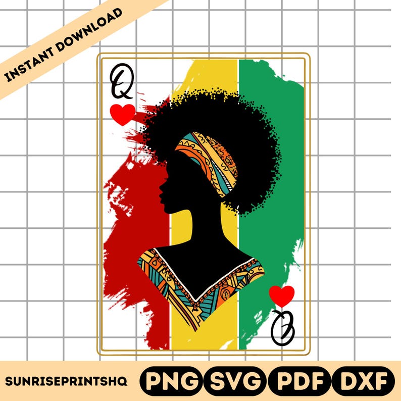 Afro Queen SVG, African Queen Playing Card, Rasta Colors Digital Art ...