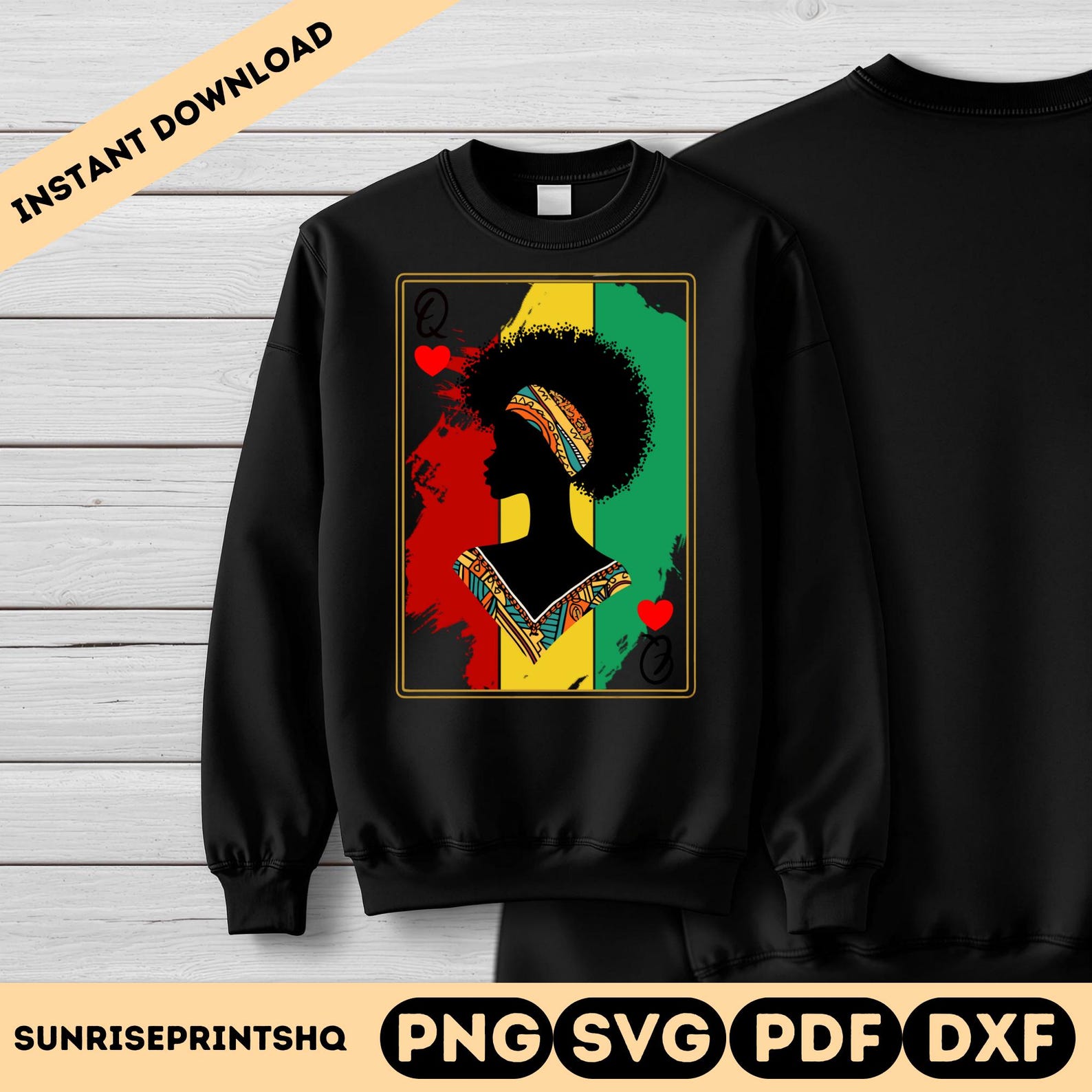 Afro Queen SVG, African Queen Playing Card, Rasta Colors Digital Art ...