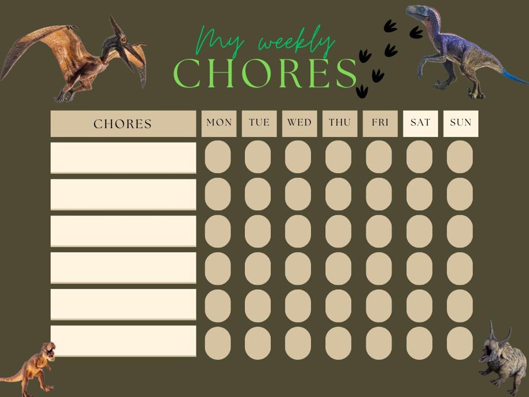 Boy Chore Chart , Dinosaur Chore Chart, Dinosaur , Template - Etsy