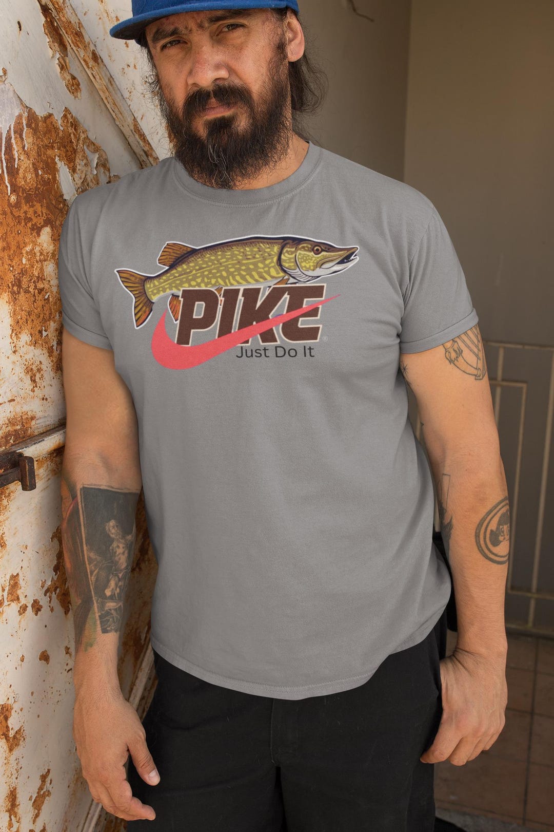 Pike Fishing Tee, Just Do It Pike Logo Men's Shirt, Funny Vintage ...