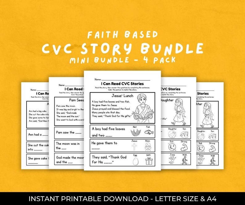 Bible Mini Stories Worksheets Pack 1 – 4 Faith-based Reading ...