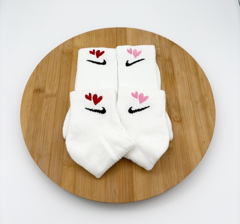 Custom Embroidered Hearts / Love - Nike Crew and Quarter Socks - One ...