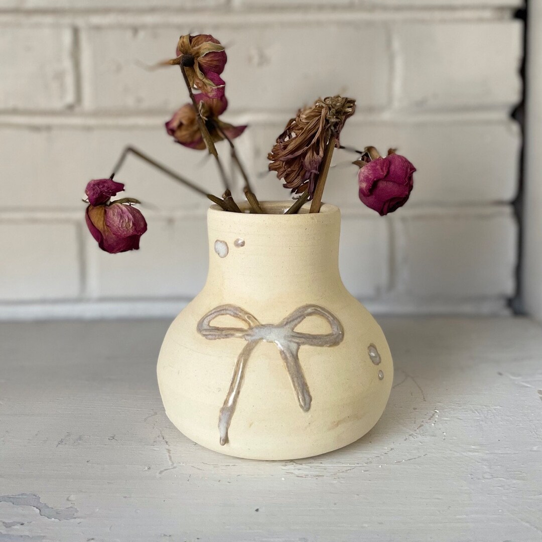 Small Handmade Ceramic Vase With Bow Details - Etsy
