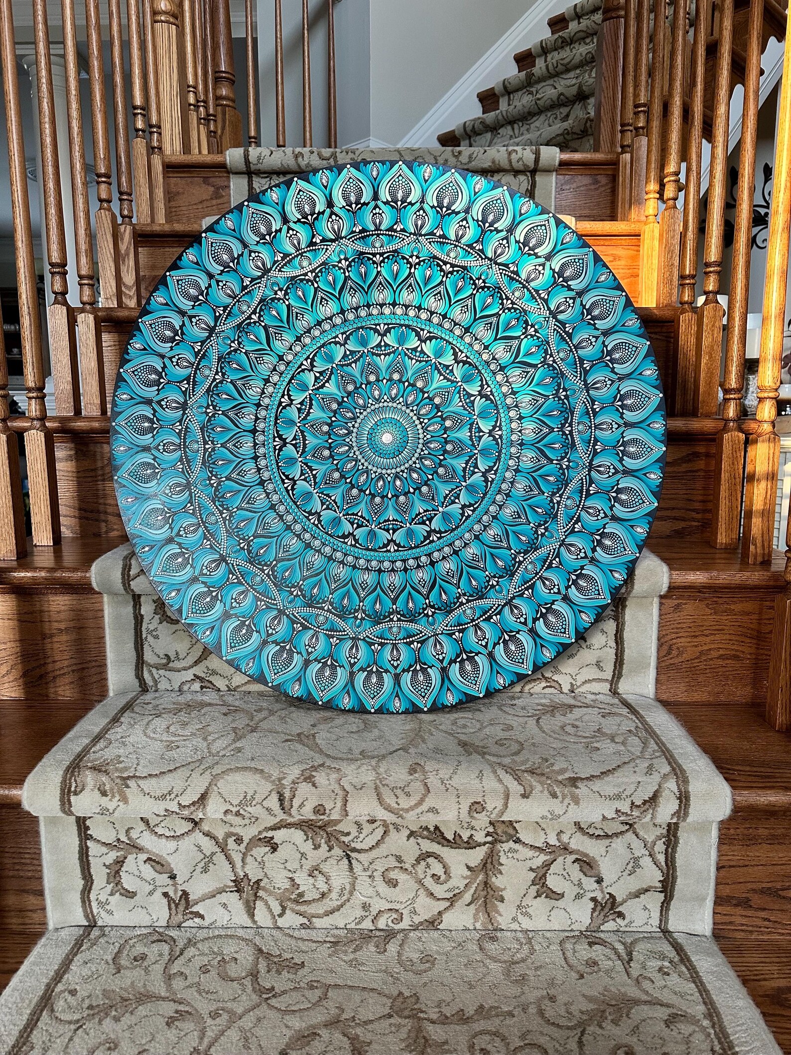 30” Turquoise Hand Painted Mandala - Etsy