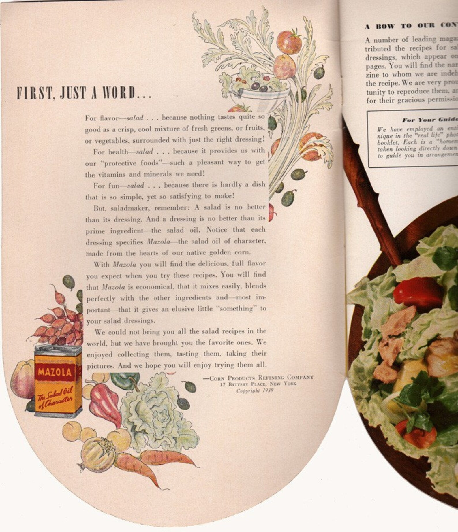 The Mazola Salad Bowl Vintage Promotional Cookbook 1939 - Etsy