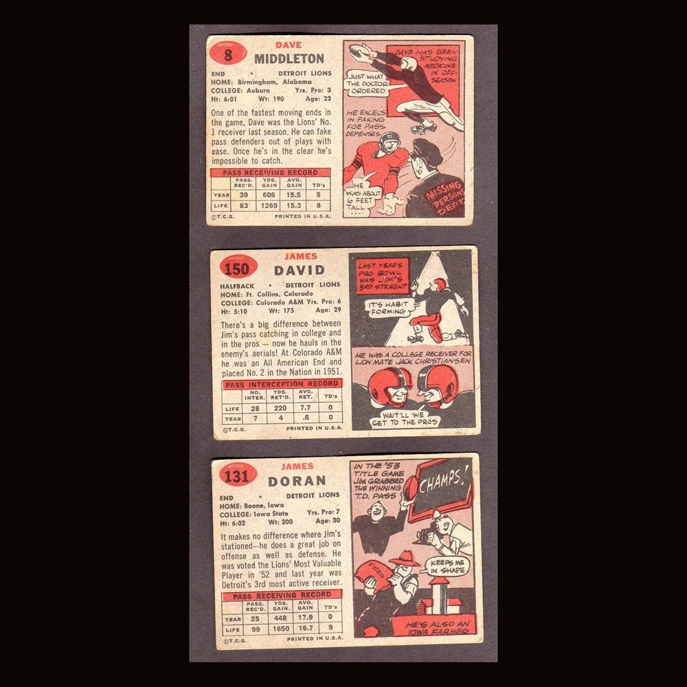 1957 Topps Football 3 Vintage Cards Jim Doran Jim David Dave - Etsy