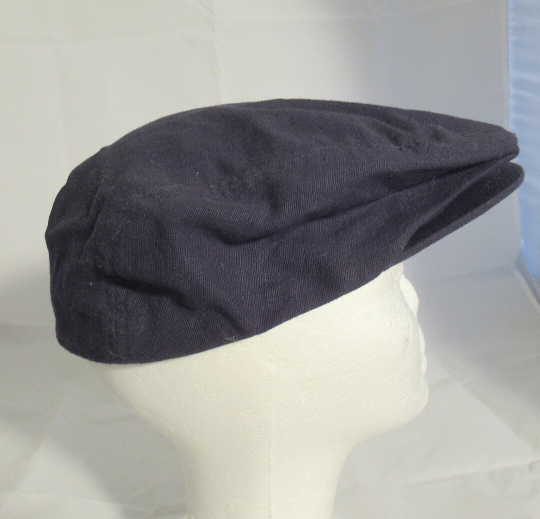 Navy Blue Flat Cap in Cottonl Vintage 1980's Newsboy, Snap Cap, Driving ...