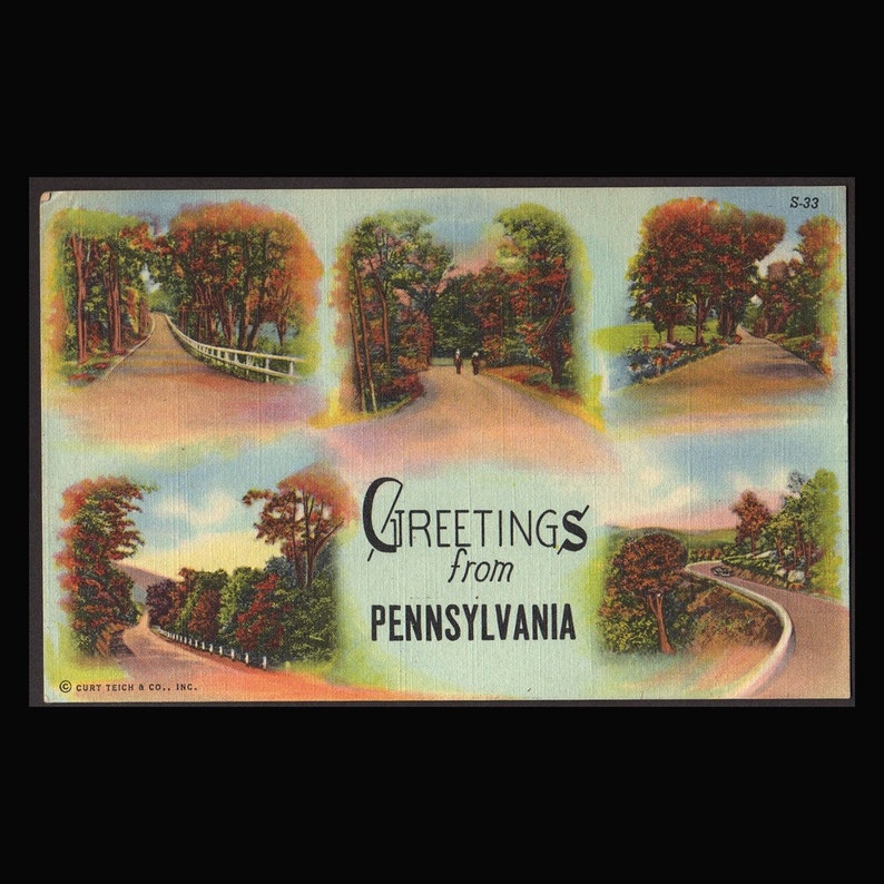 Greetings From Pennsylvania Vintage Linen Postcard 1940's - Etsy