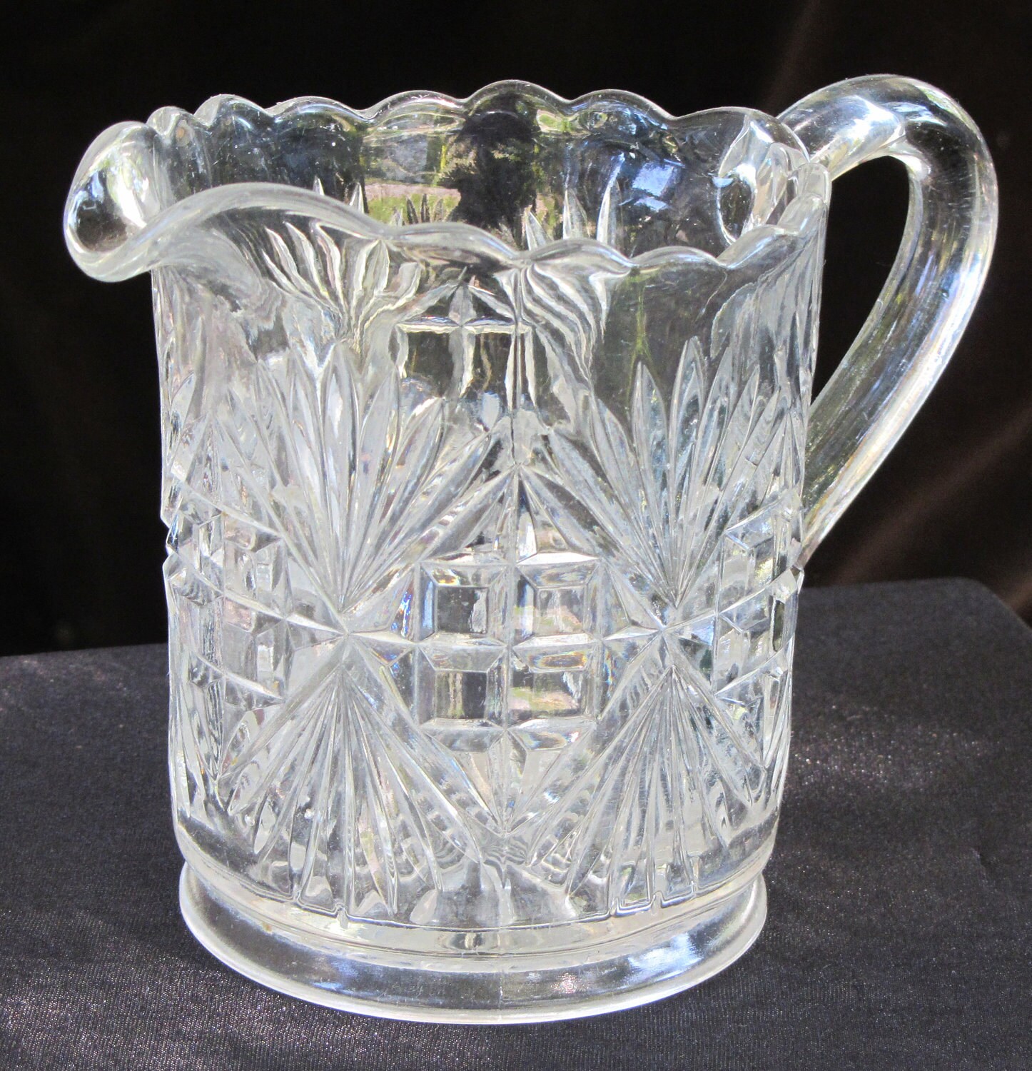 Heavy Pressed Glass Crystal Pitcher Faux Cut Glass Pattern Vintage - Etsy