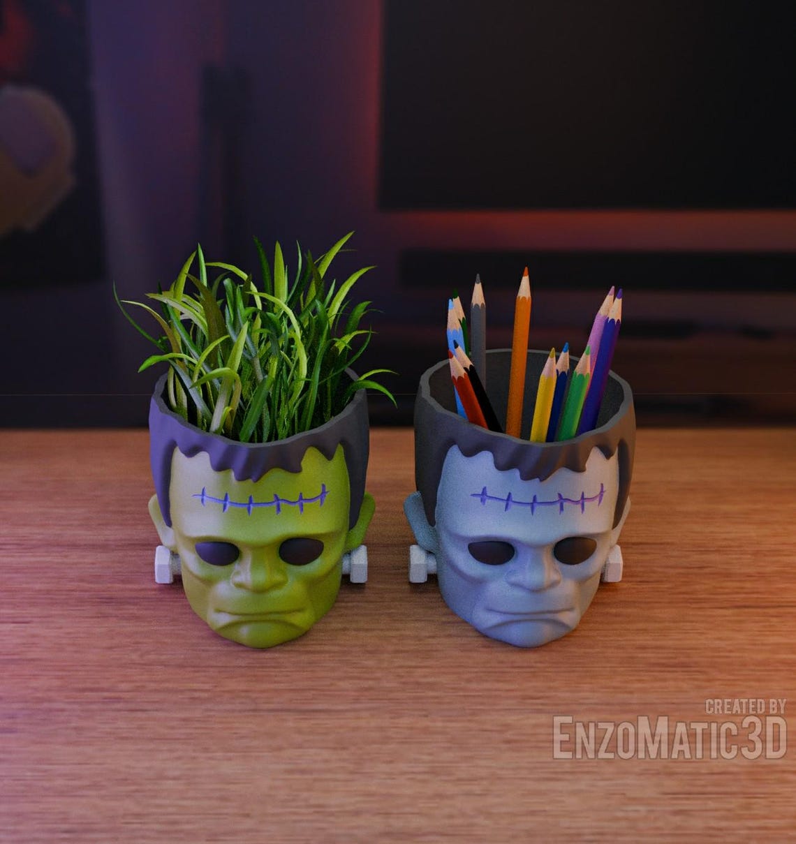Flower Pot Spooky Horror Halloween Frankenstein Head - Planter, Pencil ...