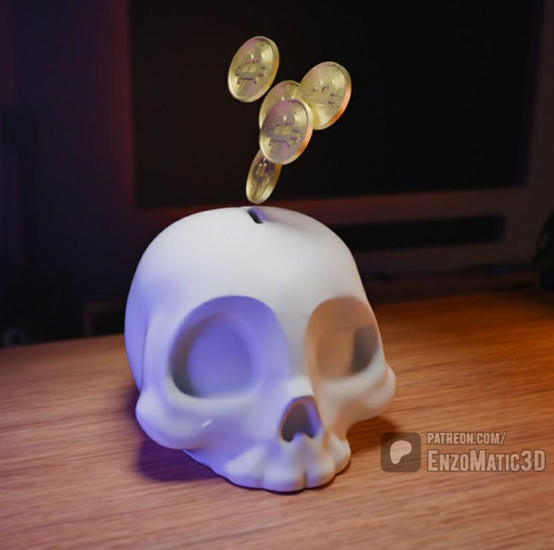 Skull Piggy Bank, Money Box - STL Files for 3d Print - Print in Place ...