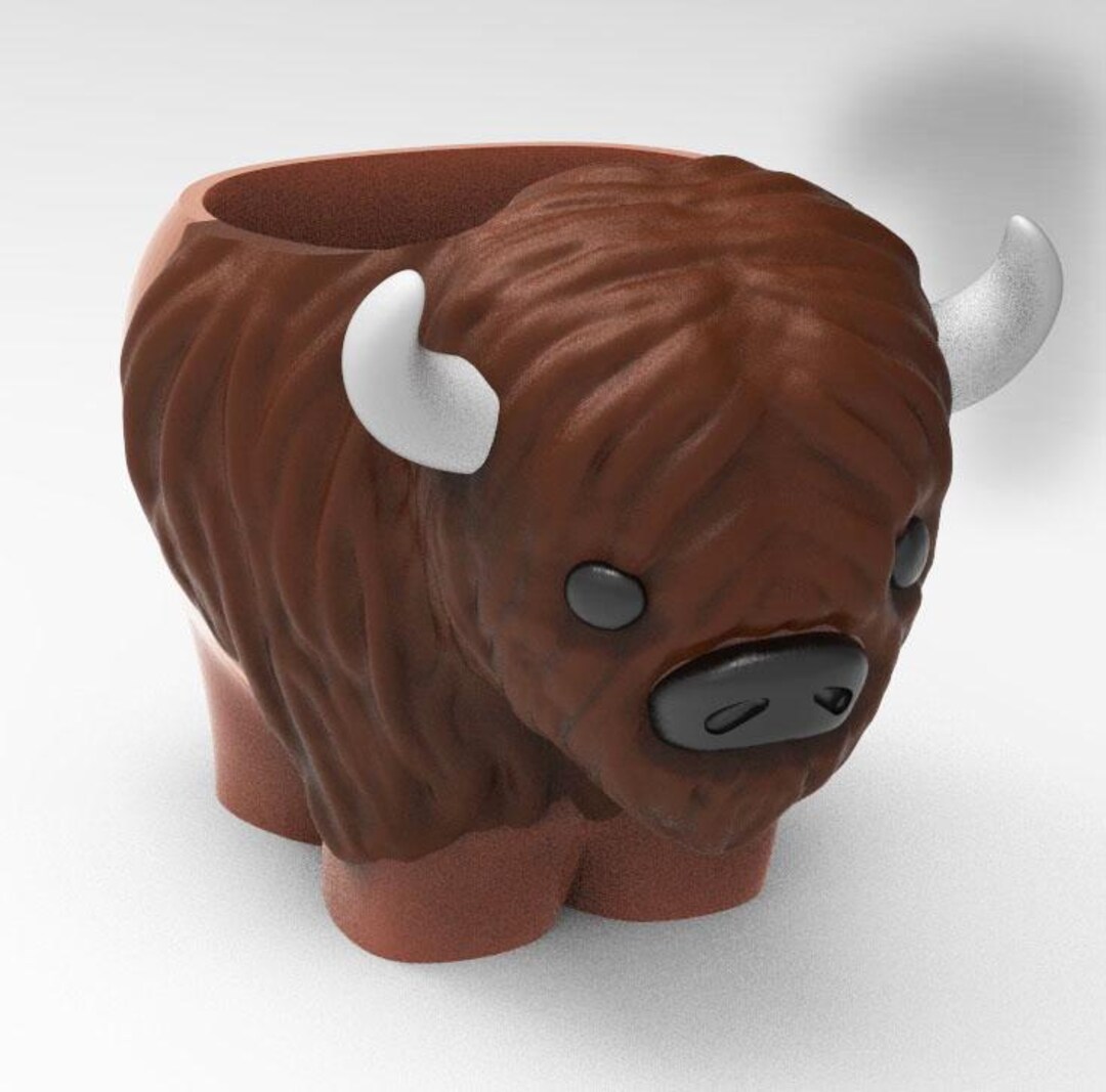 Buffalo American Bison Flower Pot Planter, Pencil Holder 3D Model STL ...