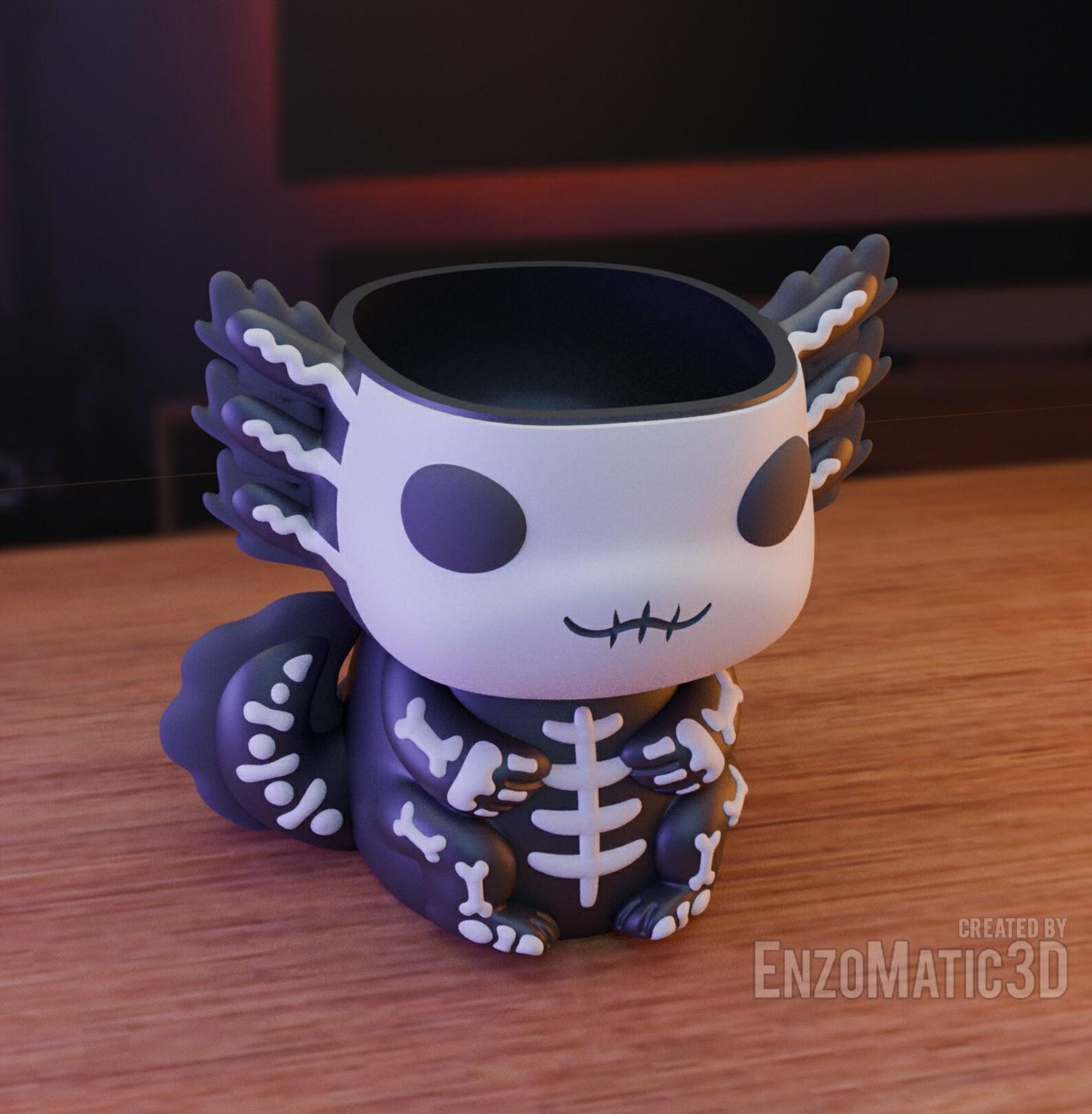 Spooky Horror Halloween Flower Pot Axolotl - Pencil Holder, Planter ...