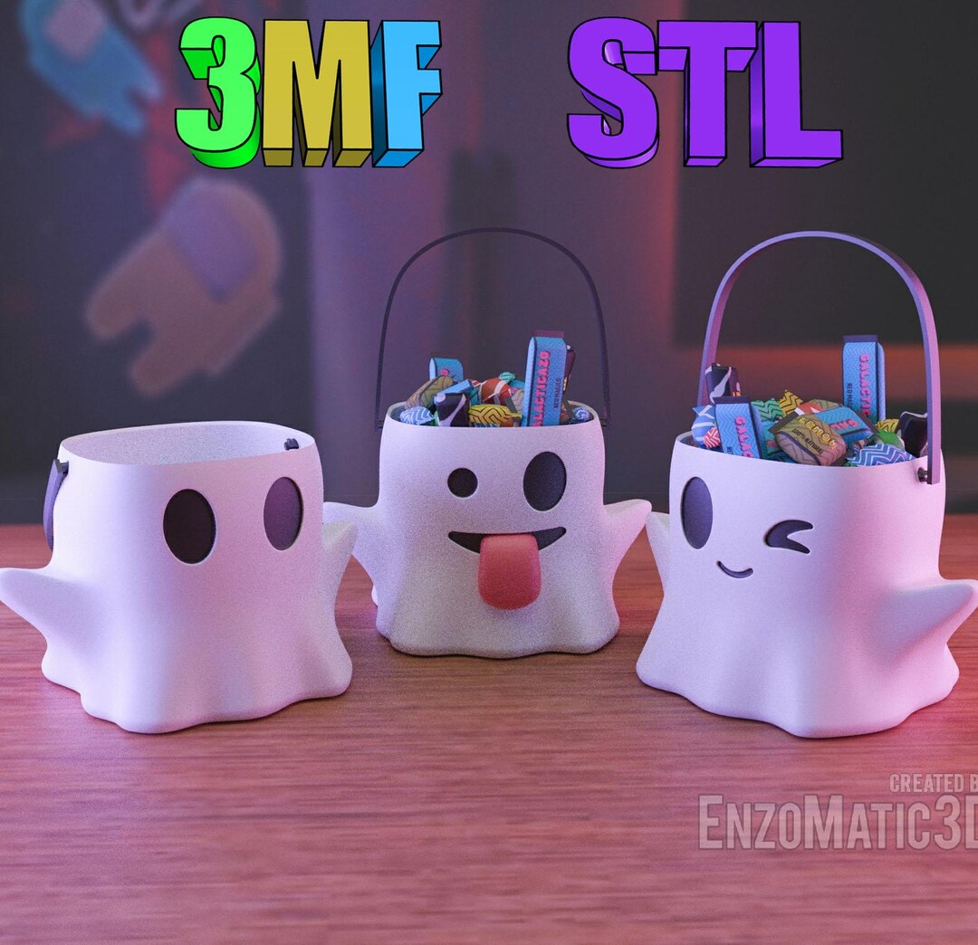 Ghost - Candy Bucket Trick or Treat, Halloween, Spooky Horror - 3mf Pre ...