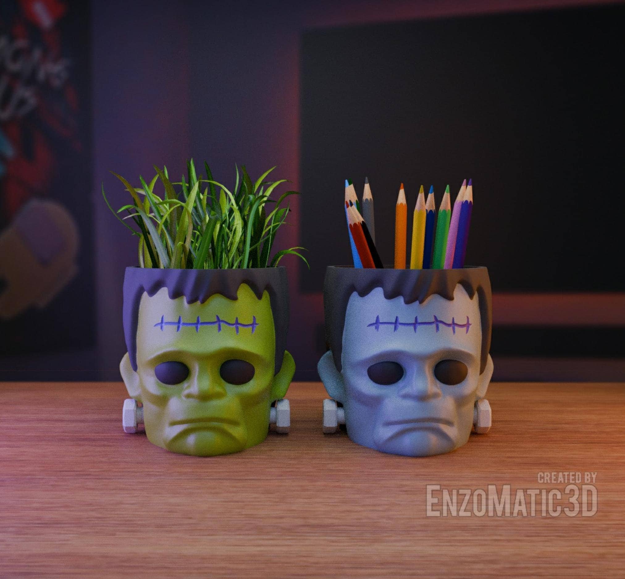 Flower Pot Spooky Horror Halloween Frankenstein Head - Planter, Pencil ...