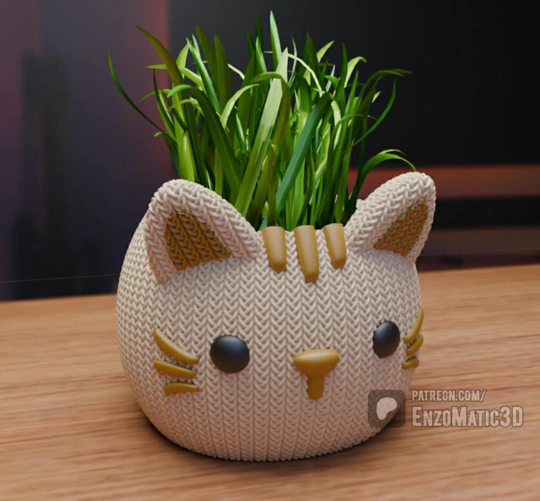 Knitted Cat Pot - Flower Pot, Planter, Pencil Holder - 3mf, STL for 3d ...