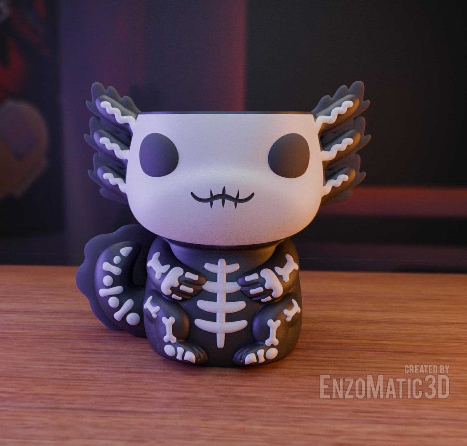 Spooky Horror Halloween Flower Pot Axolotl - Pencil Holder, Planter ...