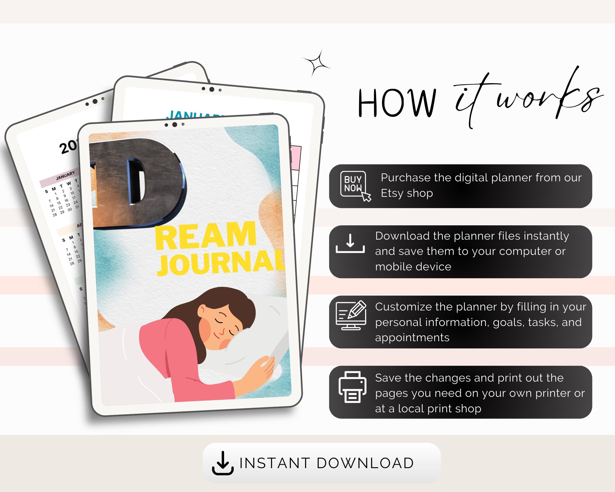 Dream Journal Printable, 2024-2025 Calendar, Dream Diary, Sleep Tracker ...