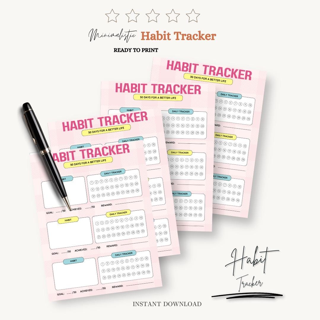 Pastel Pink Habit Tracker Planner, Daily Goal Tracker, Cute Wellness ...