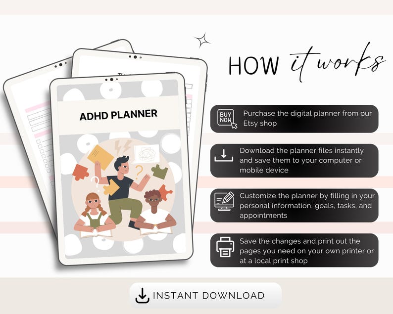 Digital ADHD Planner Printable, Adult Adhd Daily Planner, Productivity ...
