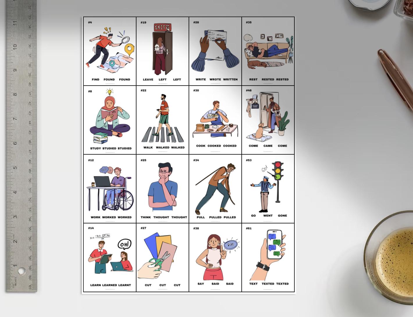 Printable English Verbs Bingo Game Digital Product - Etsy