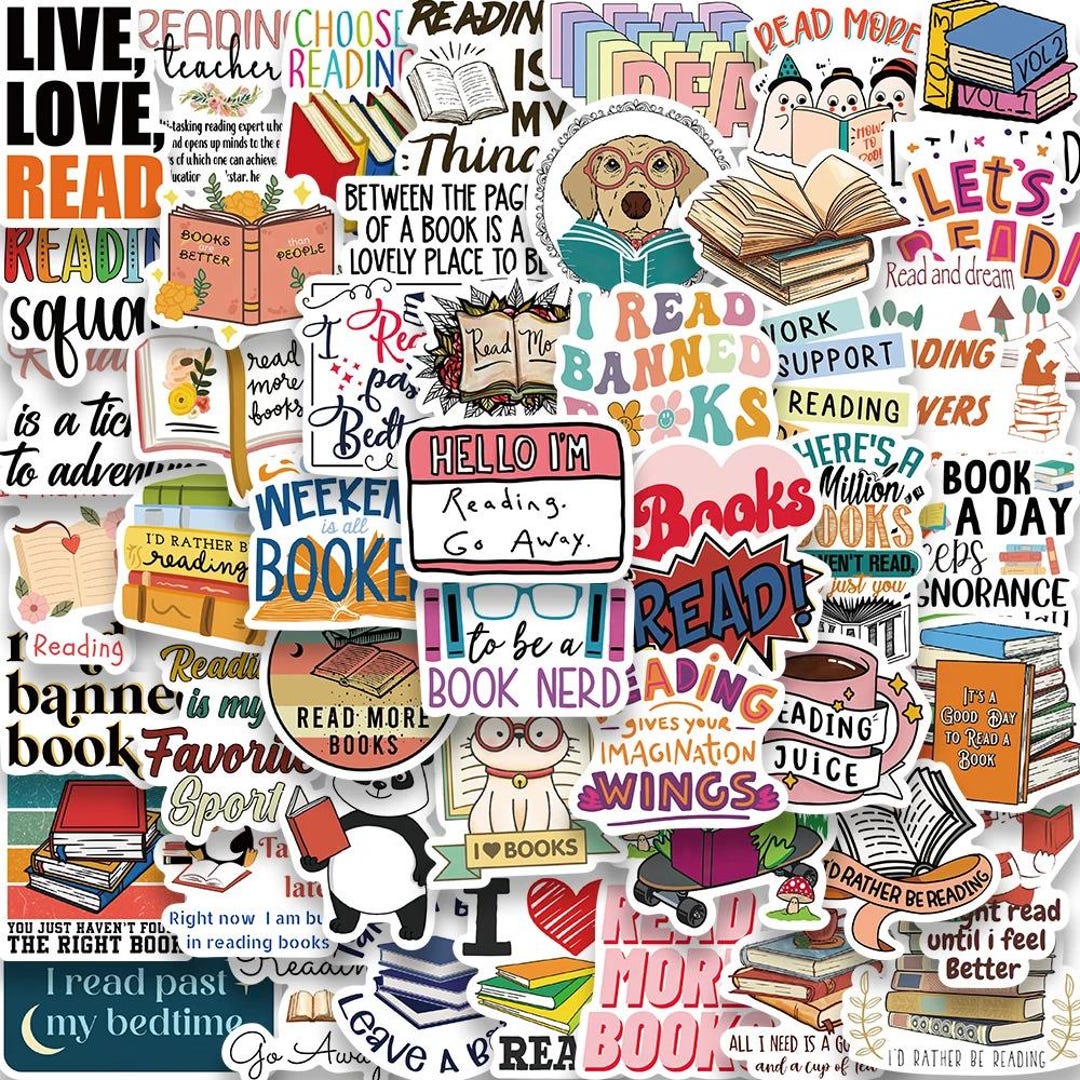 50pcs Book Lover Reading Stickers Cute Cartoon Graffiti Self Love ...