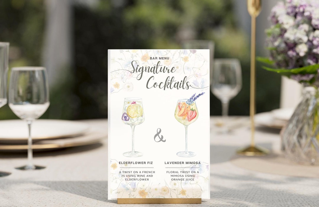 Bridal Shower Brunch Bar Menu Printable | Floral Cocktail Menu | Event ...