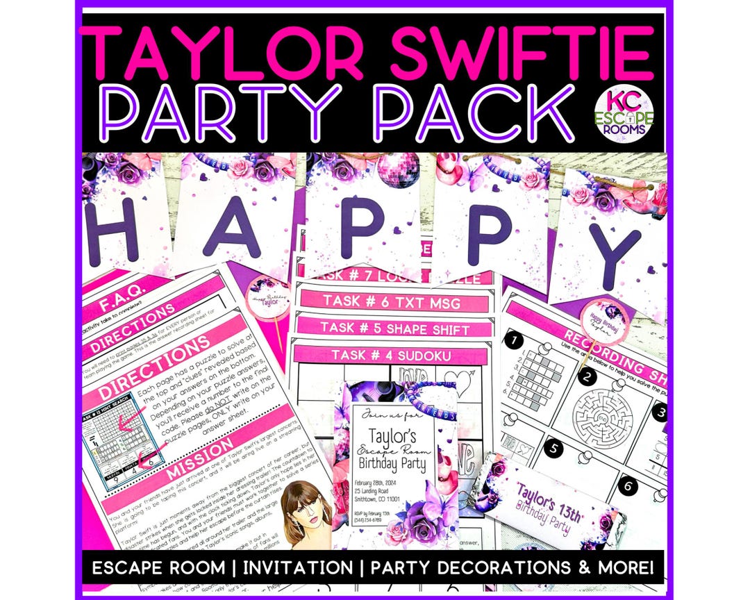 Taylor Swiftie Party Pack - Party Package - Printable Escape Room - DIY ...