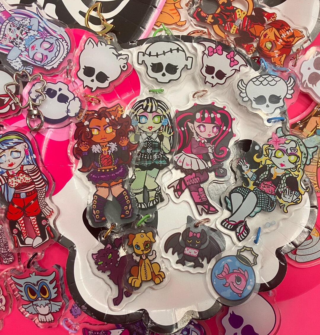 Monster Girls 3-part-connected Keychain : 1.5/3" Acrylic Skull-body-pet ...