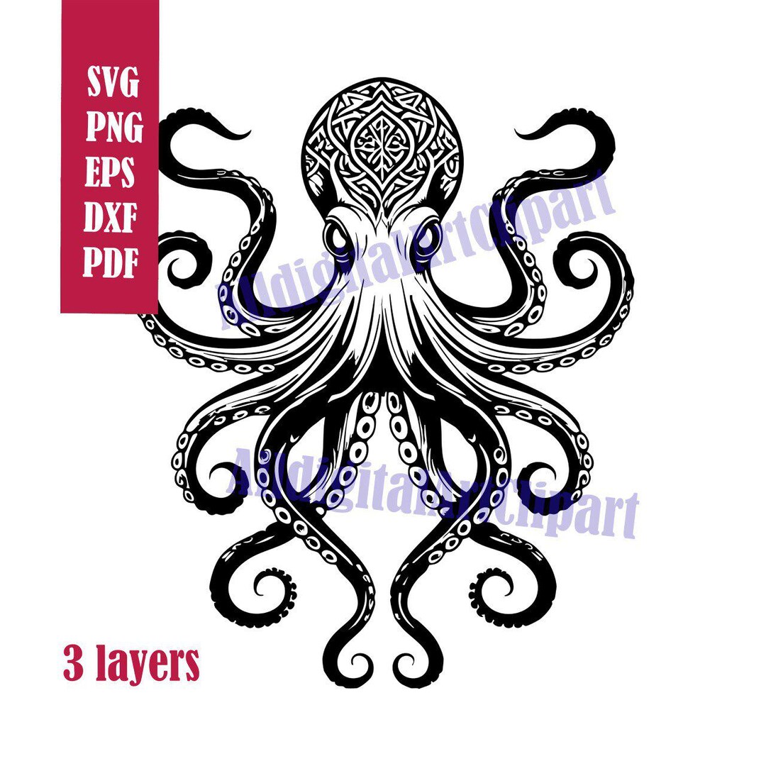Layered Octopus, Octopus Silhouette SVG, DFX, EPS, Octopus Clipart ...