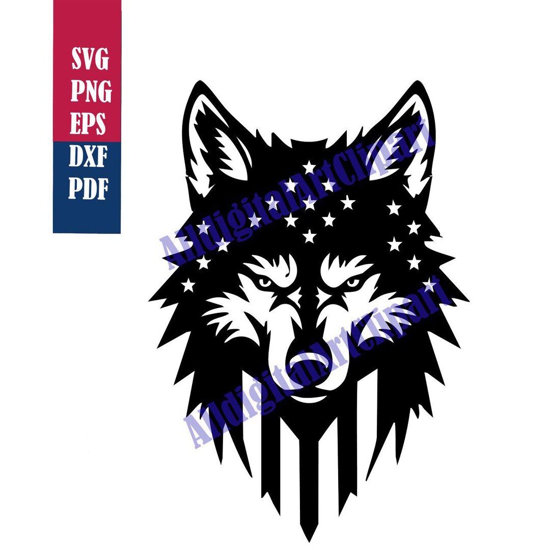 Layered Wolf and American Flag, Wolf Head, Wolf Silhouette SVG, DFX ...